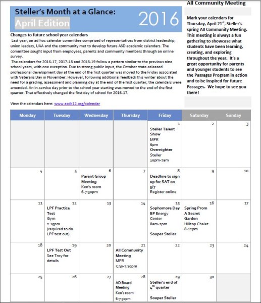 April Month At a Glance! | Steller Parent Group